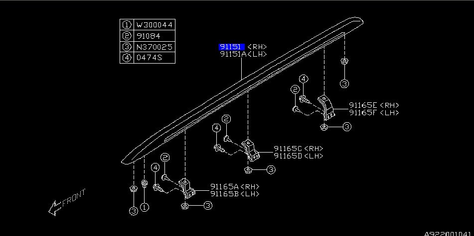 Subaru 91151/ 91151A ROOF RAIL ASSY | JDM Japanparts.com | OUTBACK