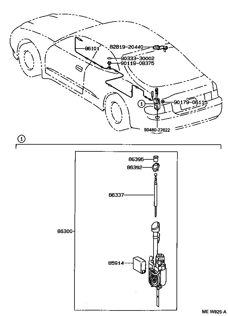 Toyota 86300 ANTENNA ASSY (WITH HOLDER) | JDM Japanparts.com | ST20#