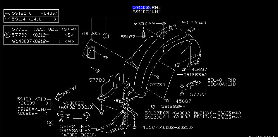 Subaru 59110B/ 59110C MUD GUARD, FRONT | JDM Japanparts.com | GD/GG A-B