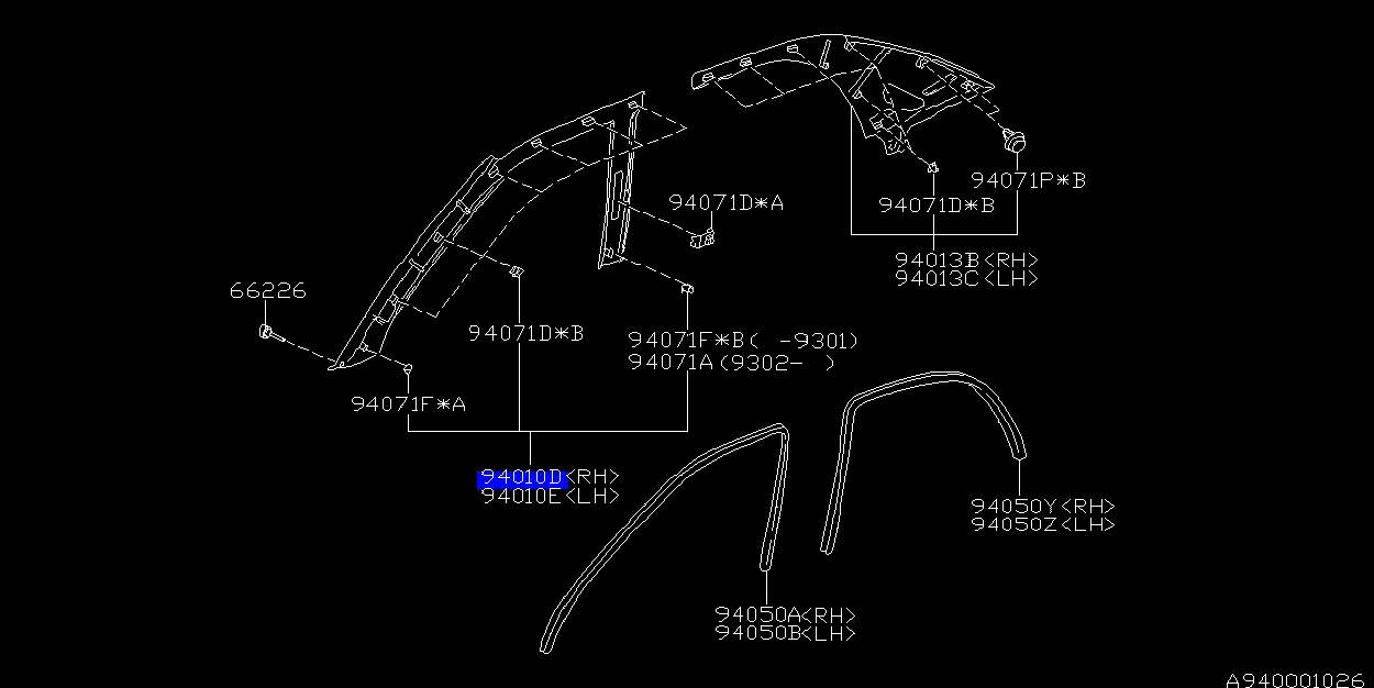Subaru 94010D+94010E TRIM PANEL, FRONT AND CENTER PILLAR UPPER | JDM ...