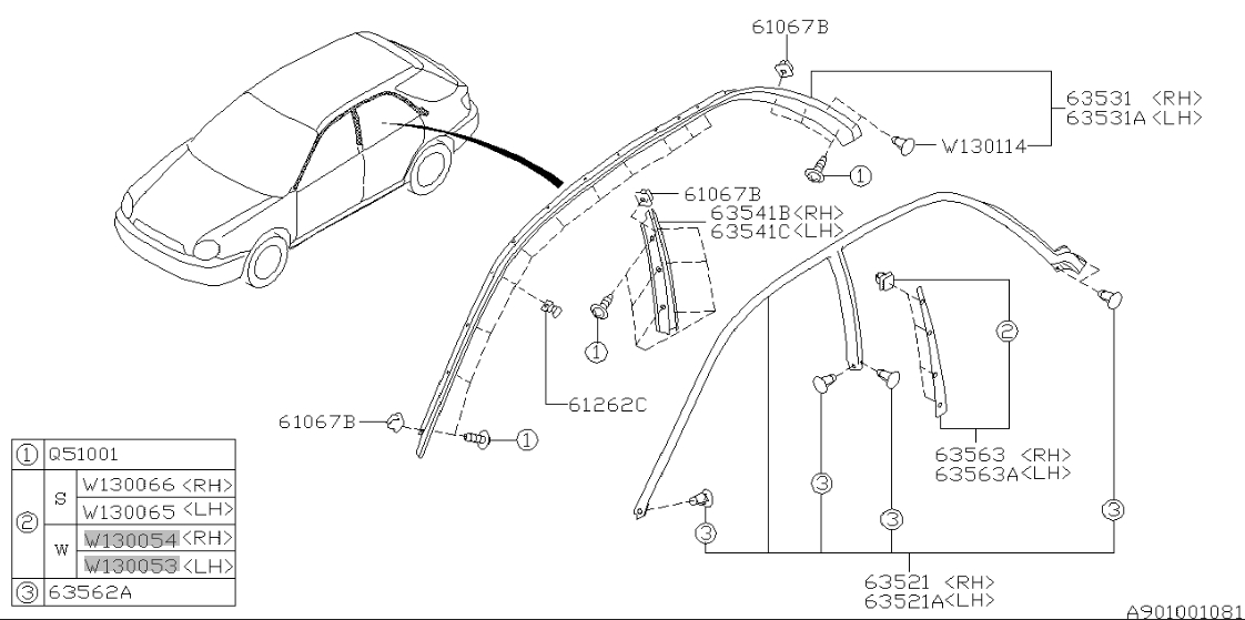 Subaru 63521/63521A WEATHER STRIP, ROOF FRONT FOR SEDAN | JDM ...