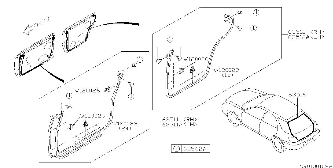 Subaru 63511/63511A WEATHER STRIP, FRONT DOOR | JDM Japanparts.com | GD/GG