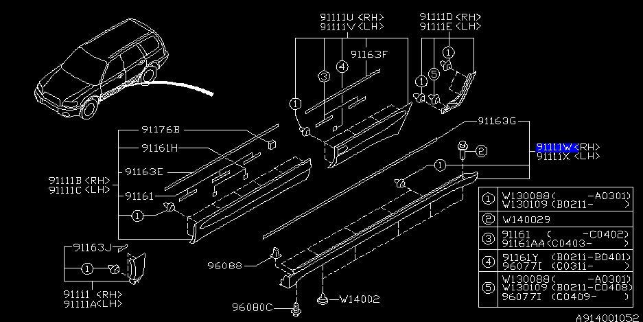 Subaru 91111W+91111X GARNISH, SIDE SILL | JDM Japanparts.com | SG5/SG9
